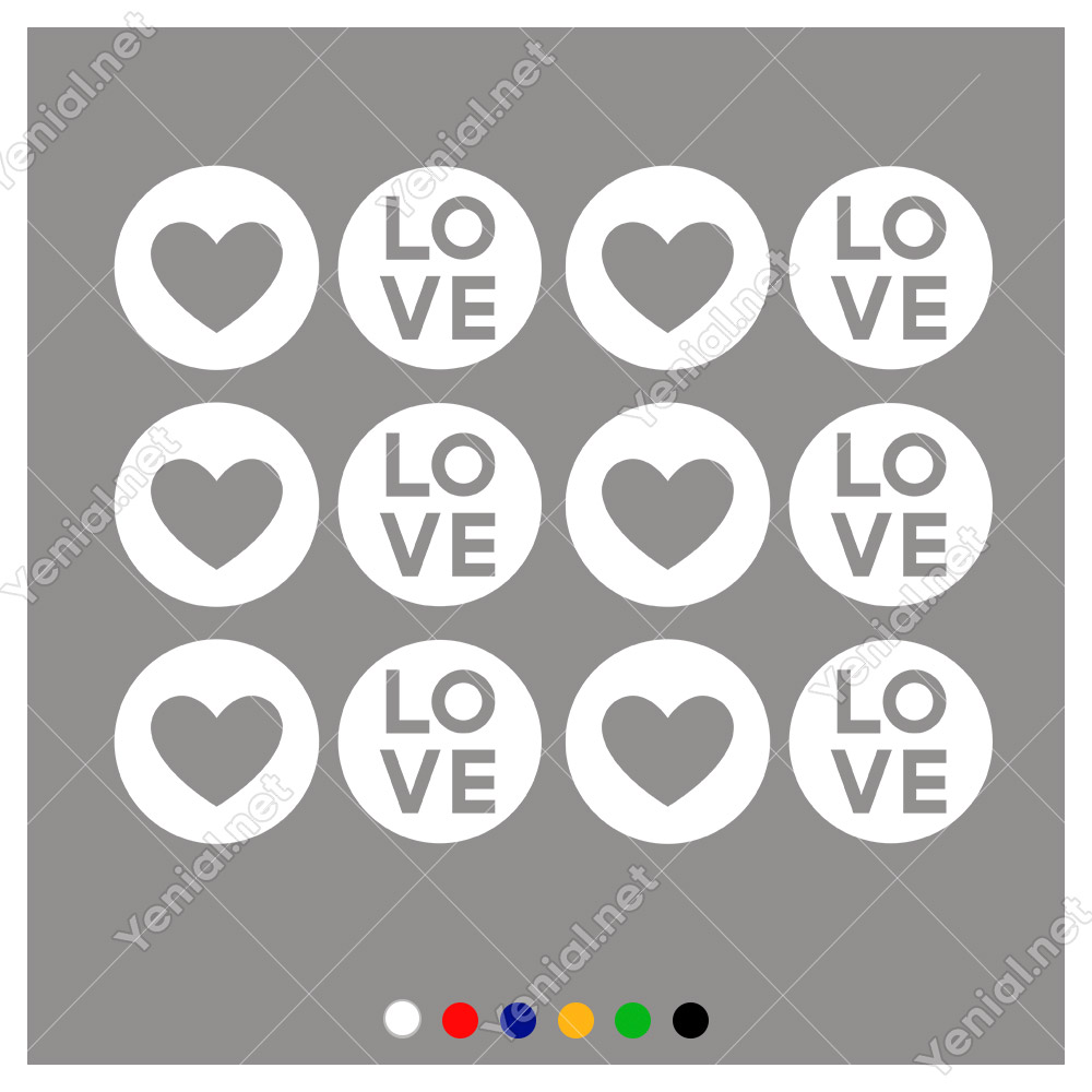 Sevgililer Günü İçin İçinde Love Yazılı 12 Adet Kalp Sticker